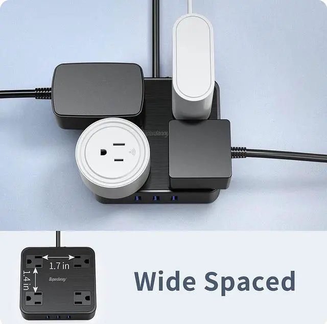 SUPERDANNY Power Strip Surge Protector 8 Widely Spaced Outlets 3 USB ...