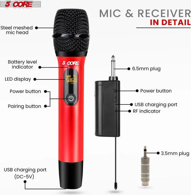 5 Core Wireless Microphones Pair UHF Professional Handheld Microfonos ...