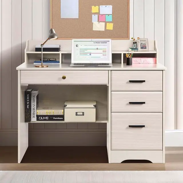 Catrimown Computer Desk with Drawers and Hutch, Farmhouse Home Office ...