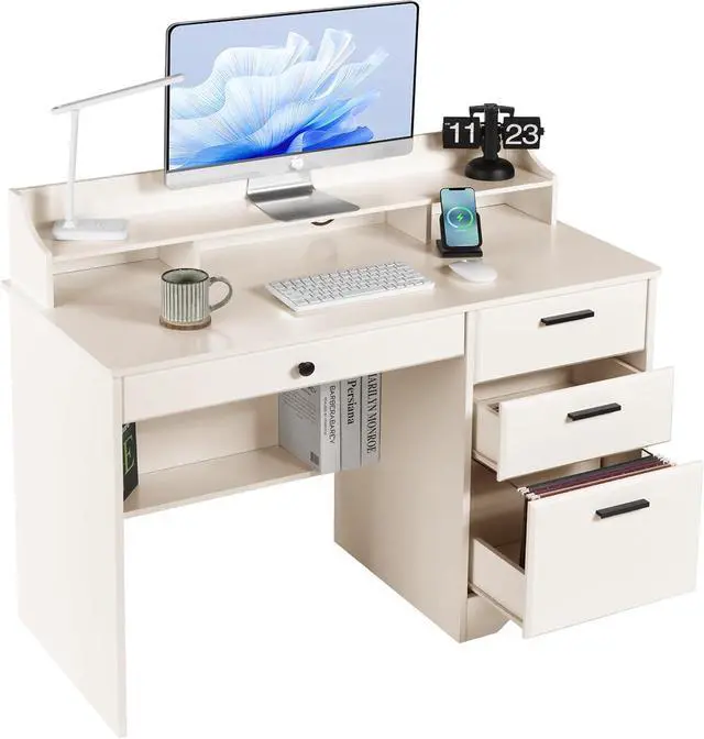 Catrimown Computer Desk with Drawers and Hutch, Farmhouse Home Office ...