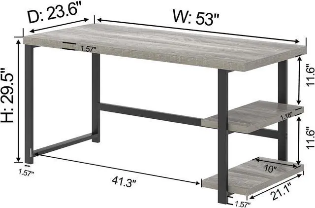 FOLUBAN Computer Desk, Modern Home Office Desk with Shelves, Wood ...