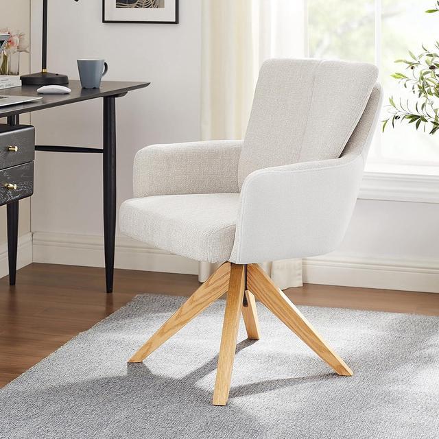 Art Leon Desk Chair No Wheels Modern Swivel Accent Chair Fabric Upholstered Armchair with Oak Wood Legs for Living Room Home Office Off White Gray Newegg