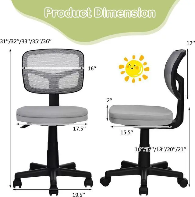 Giantex Kids Desk Chair, Low-Back Mesh Computer Chair Armless Ergonomic ...