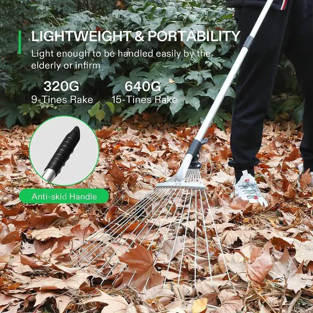 VIVOSUN 2-Piece Leaf Rake Set - Adjustable Garden/Camping Rake With 15/ ...