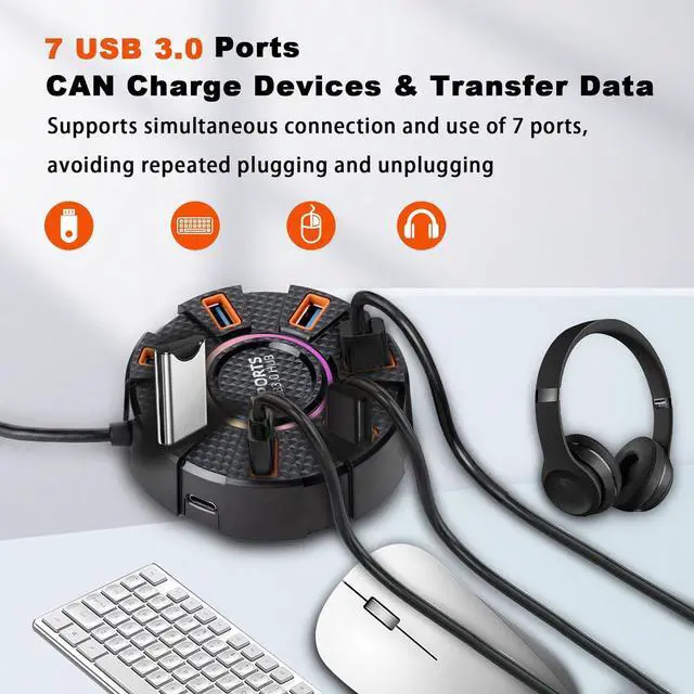 USB Hub 7 Ports with 3.9ft Long Cable,Multiport USB A 3.0 Hub Splitter ...