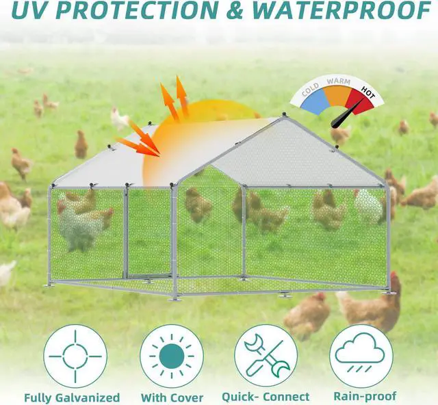 MEETWARM Large Metal Chicken Coop Run, Walk-in Poultry Cage Chicken Run ...
