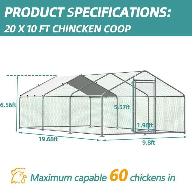 MEETWARM Large Metal Chicken Coop Run, Walk-in Poultry Cage Chicken Run ...