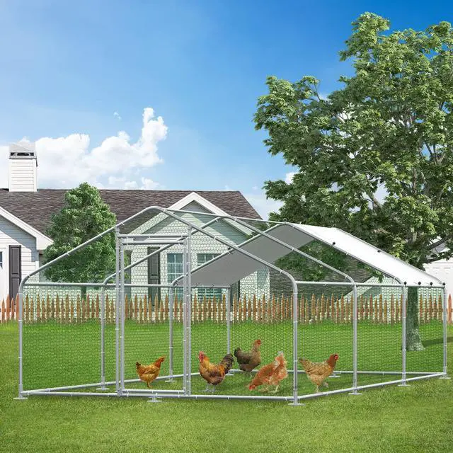 MEETWARM Large Metal Chicken Coop Run, Walk-in Poultry Cage Chicken Run ...
