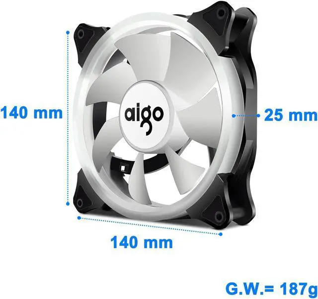 3pcs Vetroo LED Ring Fan 140mm 14cm Case Fan Silent Sleeve Bearing PC ...