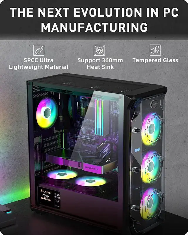 Segotep LUX PC Case with 4 Pre-Installed RGB Fans, up to 11 Fans ...