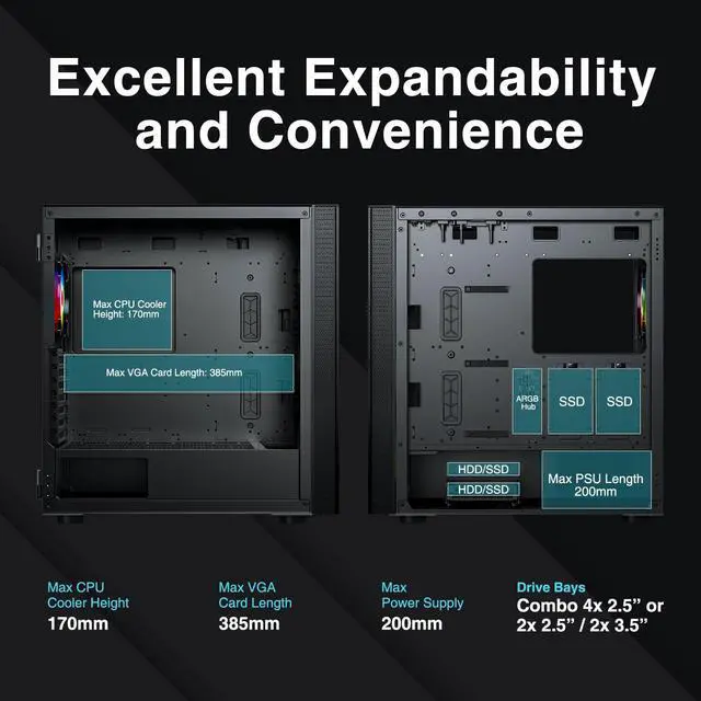 DARKROCK Caspian Mid-Tower E-ATX PC Case, Gaming Case Top 360mm ...