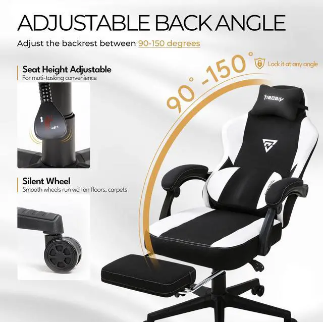 Vigosit Gaming Chair with Footrest, Fabric Gamer Chair with Lumbar ...