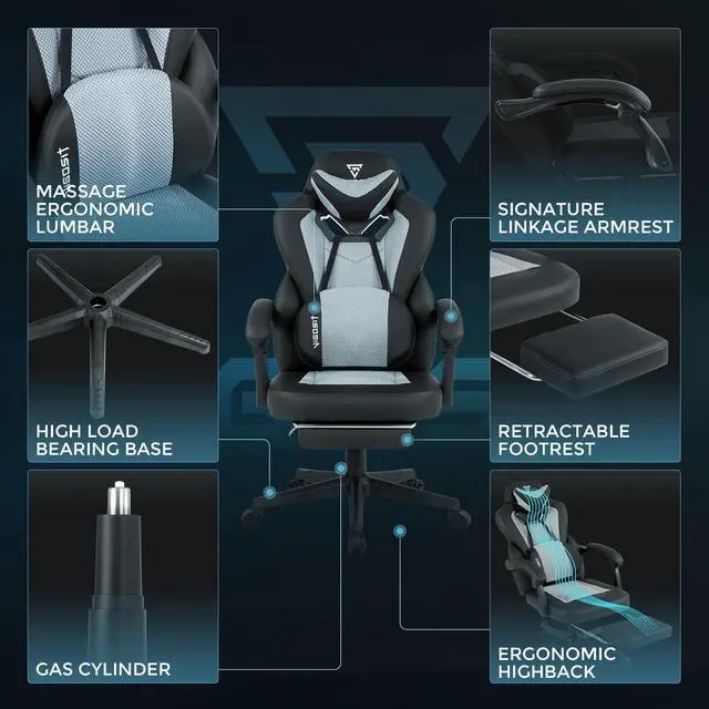 Vigosit Gaming Chair with Footrest- Mesh Gaming Chair for Heavy People ...