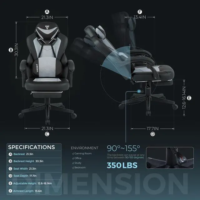 Vigosit Gaming Chair with Footrest- Mesh Gaming Chair for Heavy People ...