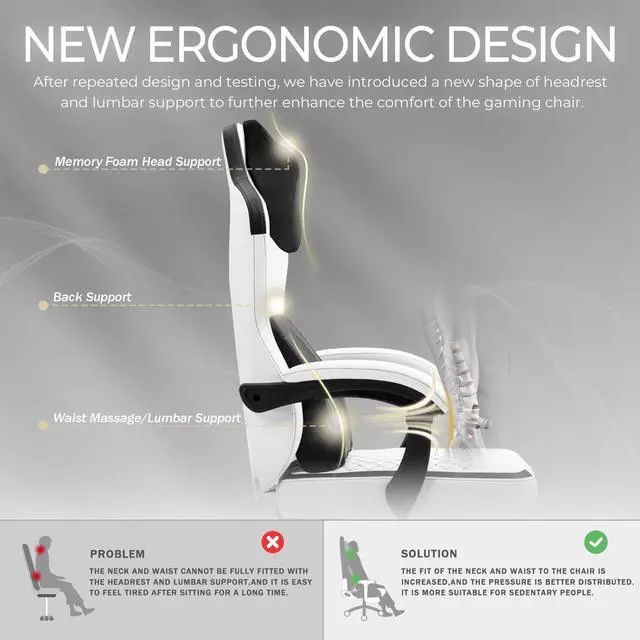 Vigosit Gaming Chair with Heated Massage Lumbar Support, Ergonomic ...