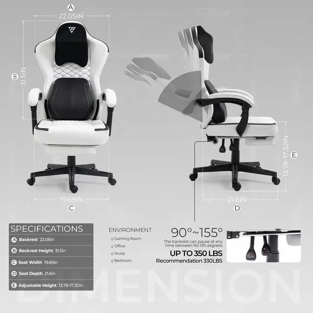 Vigosit Gaming Chair with Heated Massage Lumbar Support, Ergonomic ...