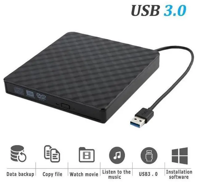 External CD Drive, USB 3.0 Slim External CD DVD ROM Drive Writer Reader ...