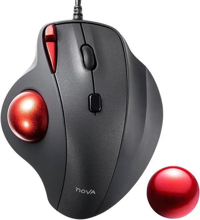 SANWA Wired Ergonomic Trackball Mouse GMATB167 + 34mm Replacement Ball ...