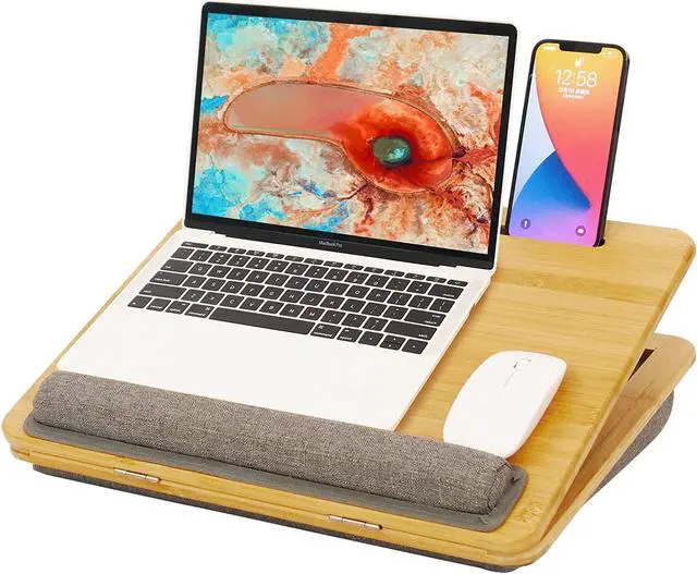 Lap Desk COIWAI Lapdesk with Adjustable Tilt Angle Bamboo Lap Desk for Laptop with Cushion Laptop
