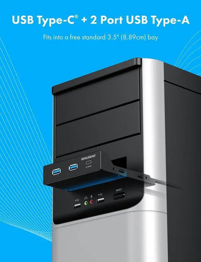 GRAUGEAR 3.5 Inch Front Panel USB Hub, Internal USB Hub with 20Gbps USB3.2 Gen2 USB-C and USB 3. ...