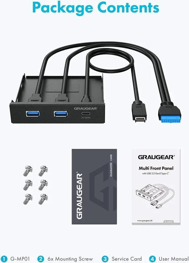 GRAUGEAR 3.5 Inch Front Panel USB Hub, Internal USB Hub with 20Gbps USB3.2 Gen2 USB-C and USB 3. ...
