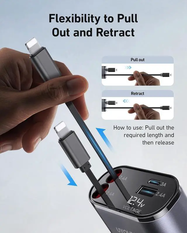 4 in 1 Car Charger 20W Double Lightning Retractable Cables 31.5 Inch ...