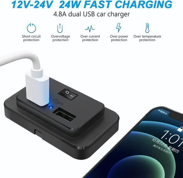 2 Pack Dual USB Car Charge Adapter 12V-24V Quick Car Charger Socket ...