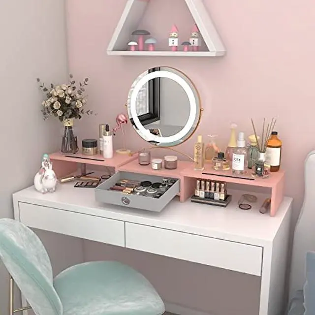 WESTREE Dual 3 Shelf Computer Riser with Drawer, Adjustable Length and ...