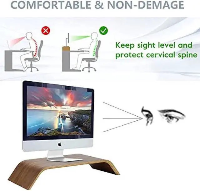 Samdi Wooden Computer Monitor Stand Save Space Desktop Riser for ...