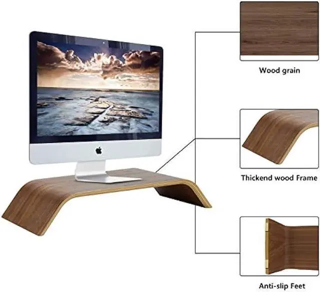 Samdi Wooden Computer Monitor Stand Save Space Desktop Riser for ...