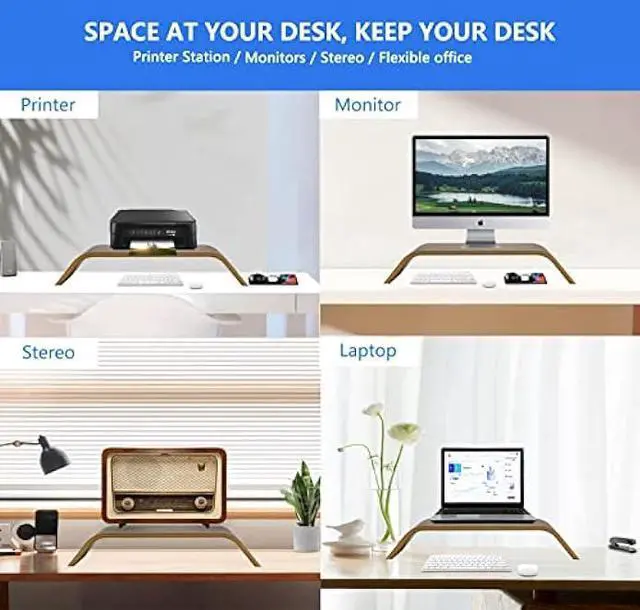 Samdi Wooden Computer Monitor Stand Save Space Desktop Riser for ...