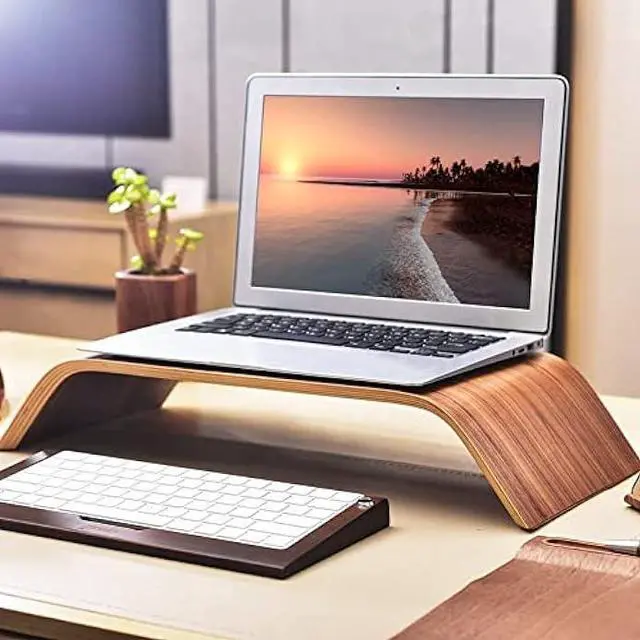 Samdi Wooden Computer Monitor Stand Save Space Desktop Riser for ...