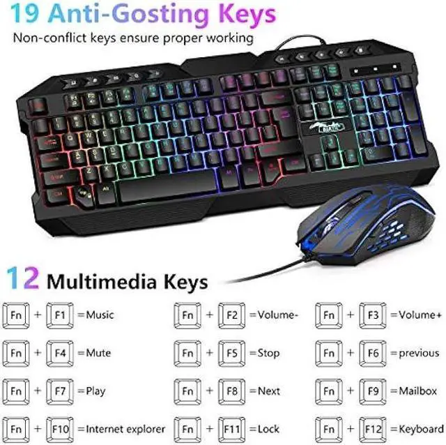 BAKTH Multiple Color LED Rainbow Backlit Wired Gaming Keyboard and ...