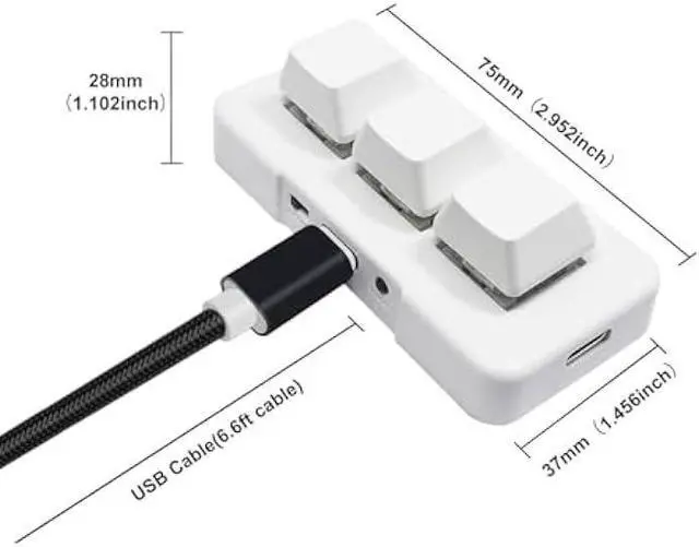 PCsensor 3-Key Mini Keypad 2.4G Wireless USB 2 in 1 Mechanical Gaming ...