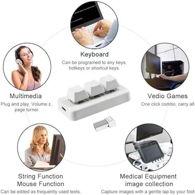 PCsensor 3-Key Mini Keypad 2.4G Wireless USB 2 in 1 Mechanical Gaming ...