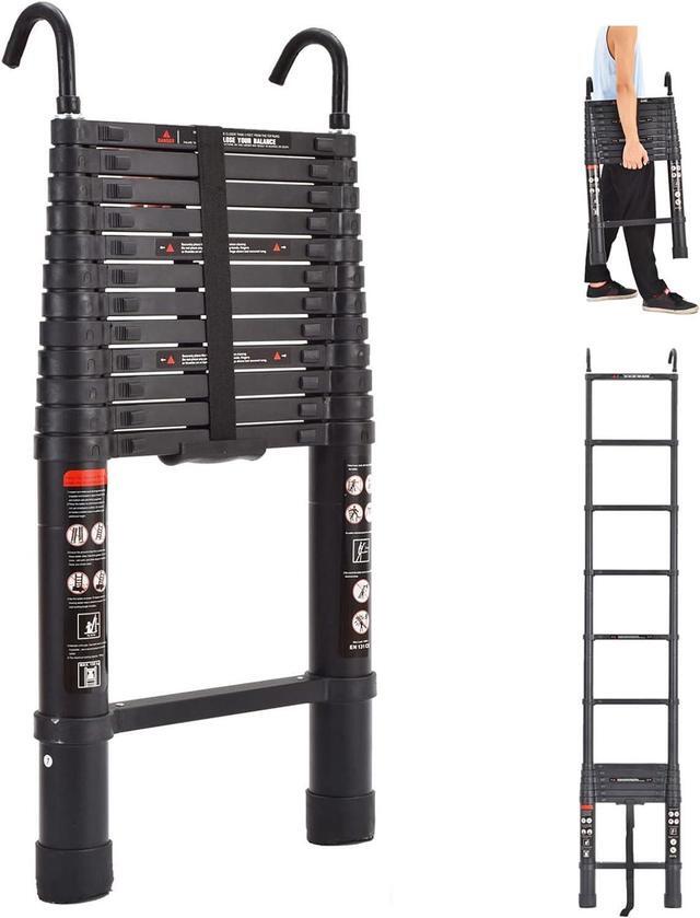 20.3ft Step Ladder Aluminum Telescoping Ladder with Detachable Roof Hooks Black 330lbs Load Capacity Heavy Duty Portable Collapsible Folding Ladder 15 Steps Adjustable Height Space Saving Newegg