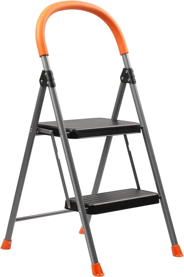 2 Step Ladder Folding Metal Step Stool for Adults Portable Steel Foldable Step Ladder for Heavy Duty Wide Anti Slip Pedal Lightweight and Sturdy Newegg