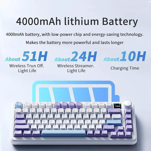 AJAZZ AK820 MAX Tri-mode Hot Swap 4000mAH RGB Bluetooth Wireless Gaming Mechanical Keyboard With ...