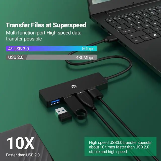 USB Hub, HOPDAY 4-Port USB Hub Portable USB 3.0 Aluminium Data USB Hub ...