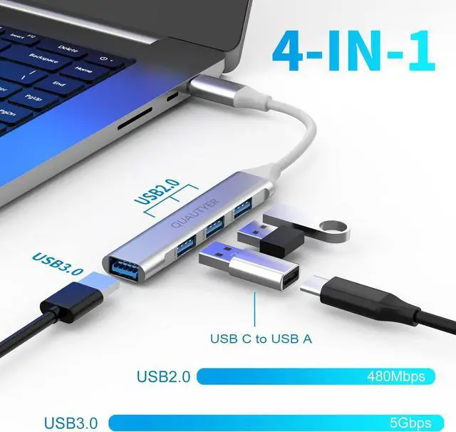 USB C Hub, 4 Ports Mini Hub Extensions, USB C Multiport Adapter ...