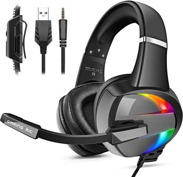 Gaming Headsets for PS5 PS4 Xbox One Gaming Headphones with Noise Canceling Microphone Surround Sound LED RGB Light for PS5 Xbox PC Laptop Mac