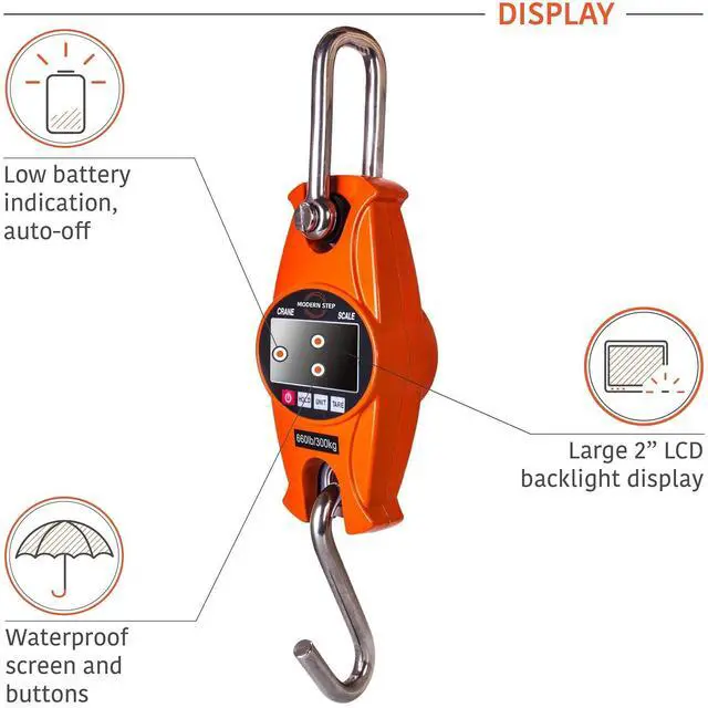 Digital Hanging Scale 660 LB 300 KG Cast Aluminum Case - Professional ...