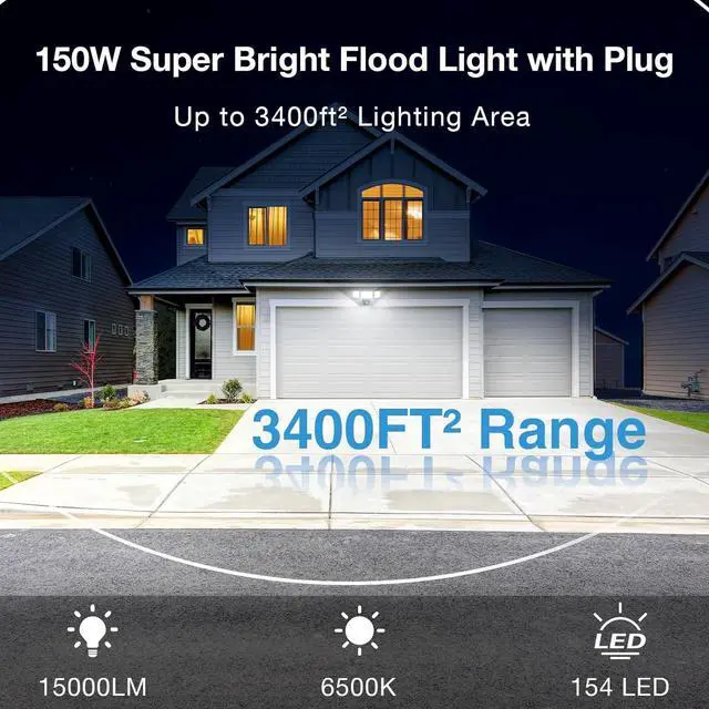 150W Plug in Motion Flood Lights Outdoor, 15000LM LED Motion Sensor ...