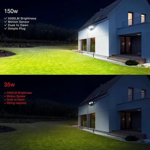 150W Plug in Motion Flood Lights Outdoor, 15000LM LED Motion Sensor ...