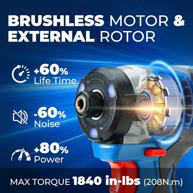 Dong Cheng 20V Brushless Impact Driver, 1840in-lbs Torque, Self-tapping ...