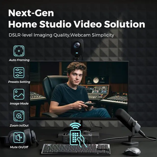 VM20 Wired Streaming Camera 4K with 40X Hybrid Zoom/8 Noise Canceling ...