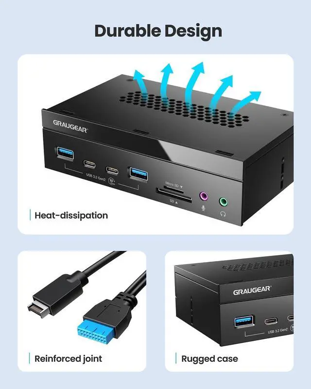 GRAUGEAR 5.25 Inch 10Gbps USB 3.2 PC Front Panel Card Reader with Audio ...