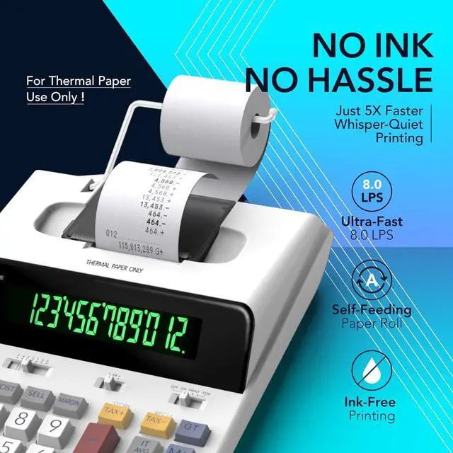 CATIGA 12 Digit Thermal Printing Calculator with Tape Print Out, Ink ...