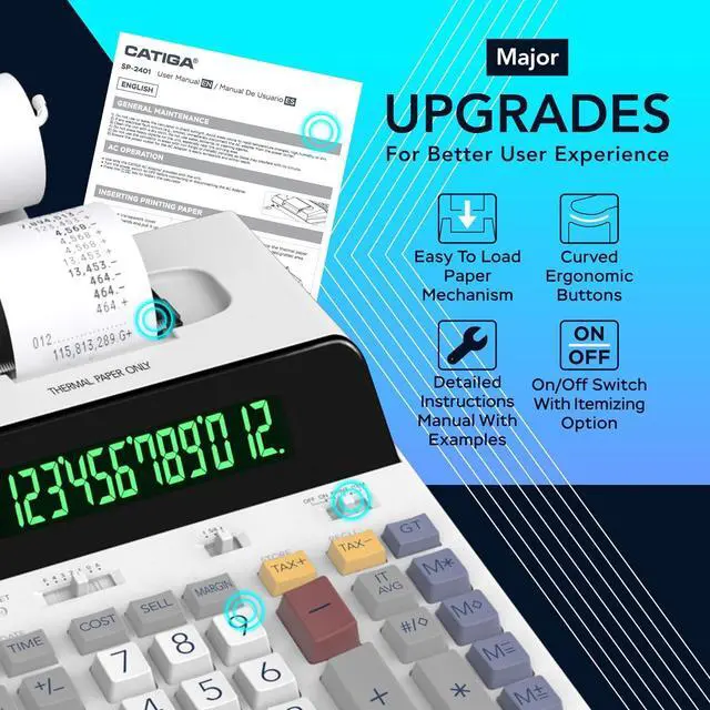 CATIGA 12 Digit Thermal Printing Calculator with Tape Print Out, Ink ...