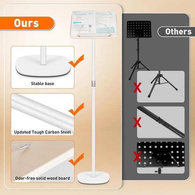 2-in-1 Floor Standing Book Stand, Foldable Book Holder for Reading with ...